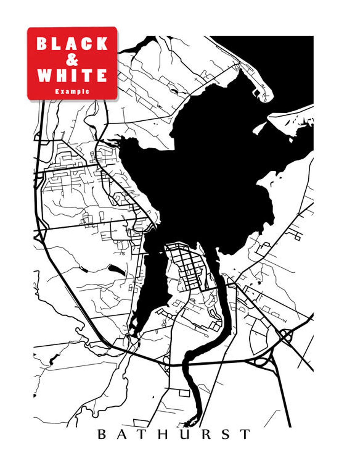 Bathurst Map New Brunswick Art Poster - Etsy