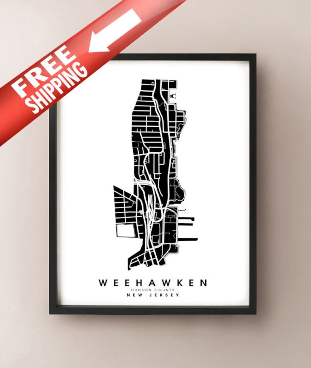 Weehawken, NJ - City Limits Map Print - Etsy