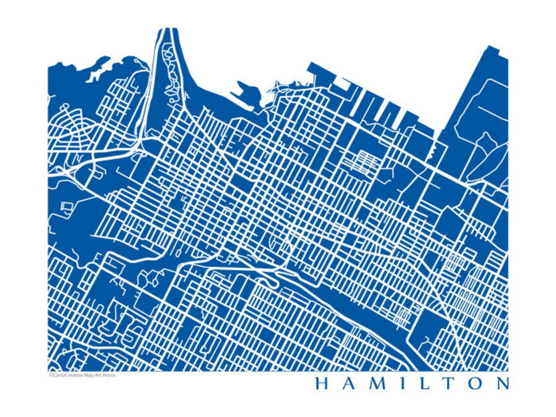 Downtown Hamilton City Map Art Print | Etsy