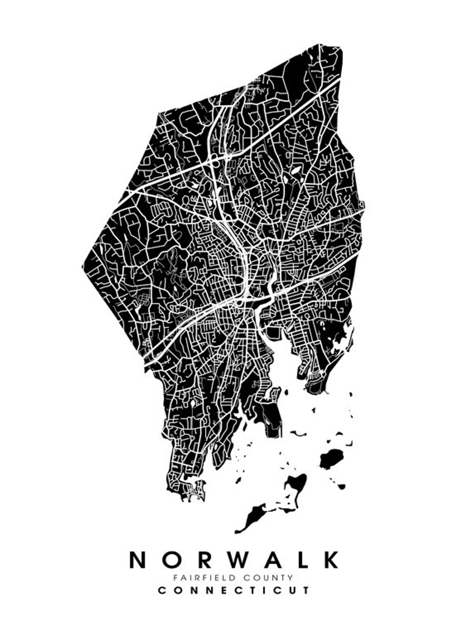 Norwalk, CT - City Limits Map Print - Etsy