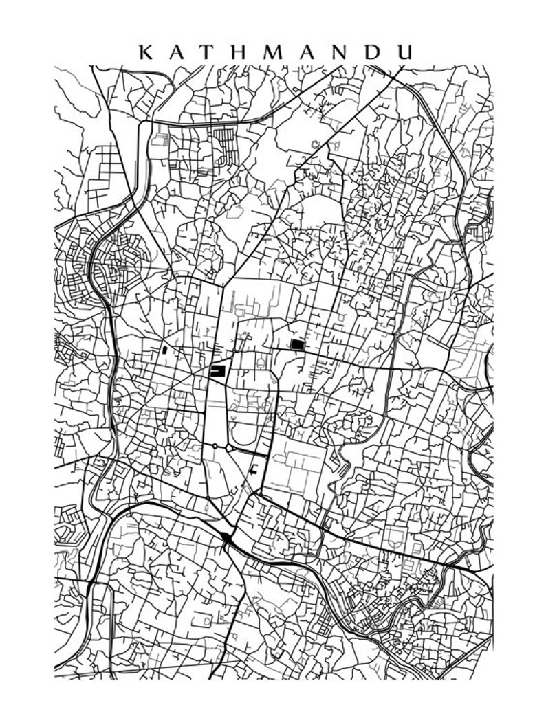Kathmandu Map Black and White Wall Art Nepal Art Poster - Etsy