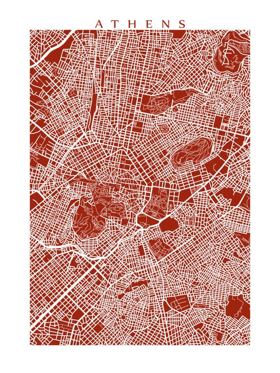 Athens Map Print Greece Poster | Etsy
