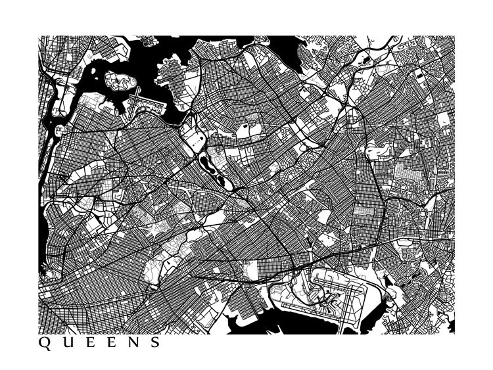 Queens Map Print New York Poster | Etsy