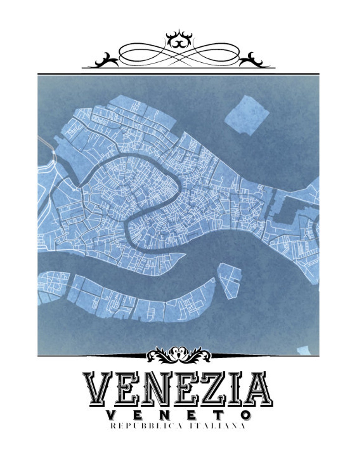 Venezia Vintage Style Blueprint Map Art Print Venice Italy - Etsy