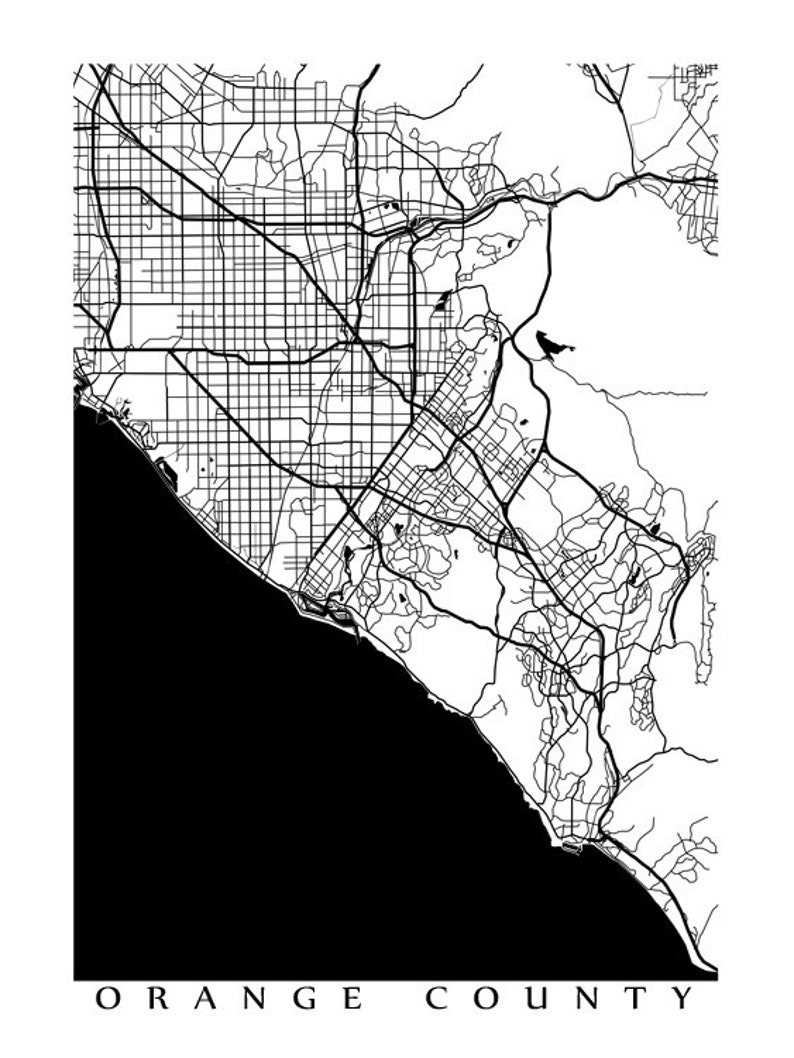 Orange County Map Art Poster Print Black and White - Etsy