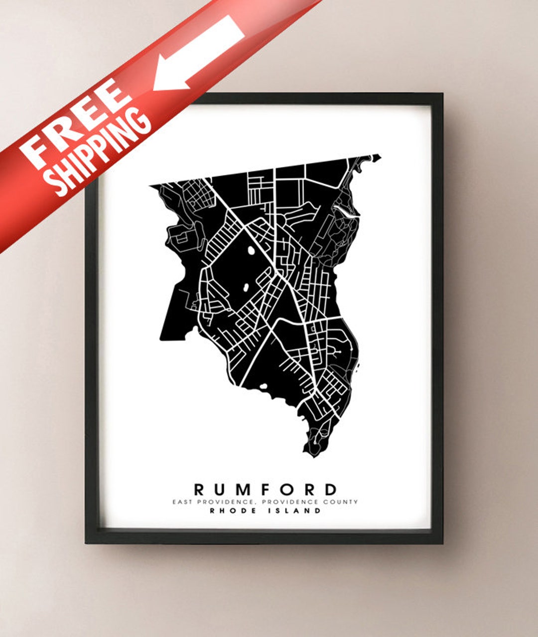 Rumford - East Providence, RI - City Limits Map Print - Etsy