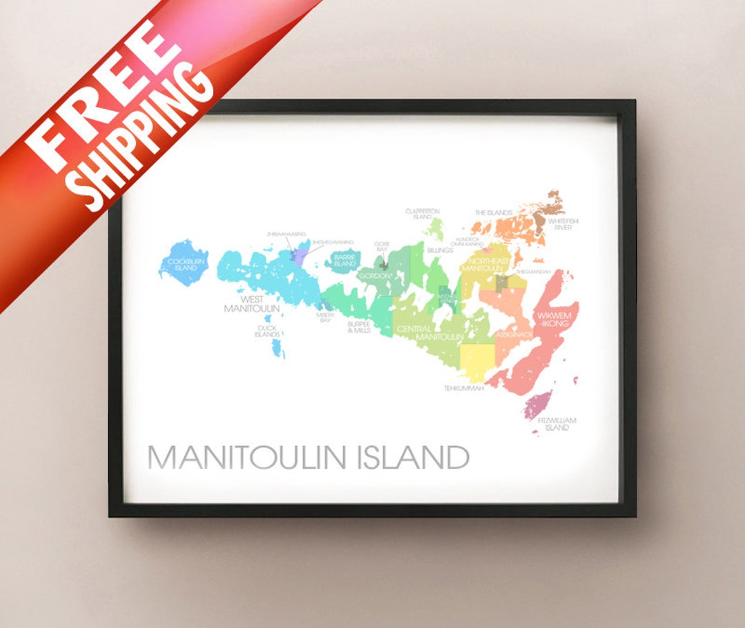 Manitoulin Island, ON Map - Coloured Neighbourhoods Print - Etsy