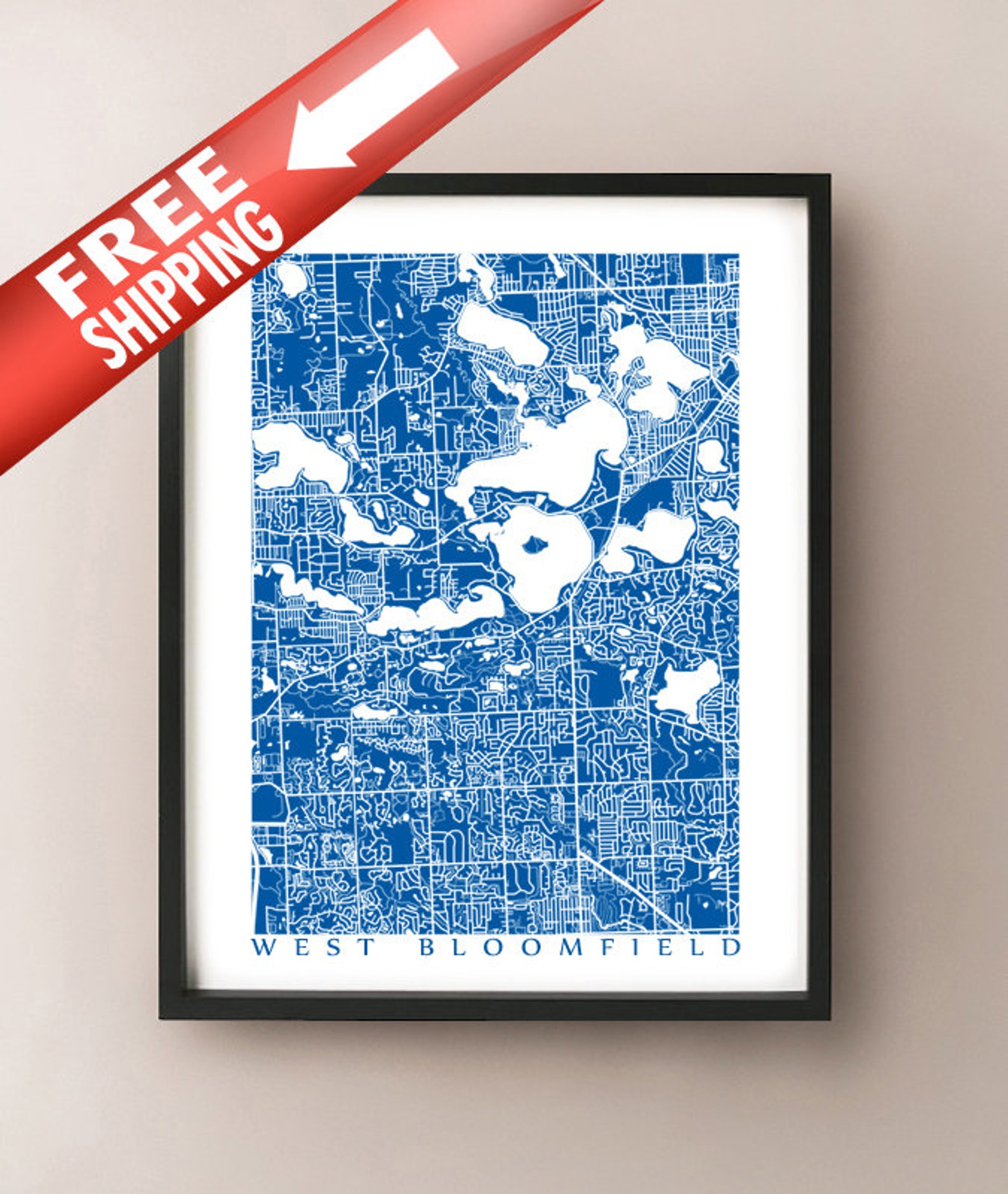 West Bloomfield Township MI Map Michigan Poster | Etsy