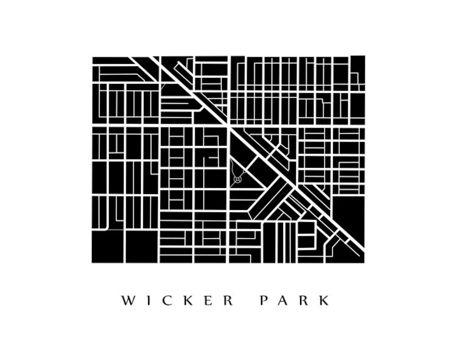 Wicker Park Map Chicago Neighbourhood Art Print | Etsy