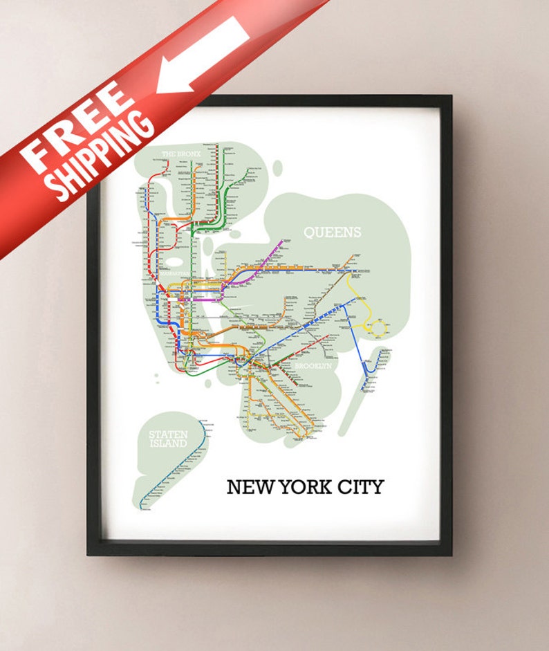 New York City Metro Subway Style Map Art Print - Etsy