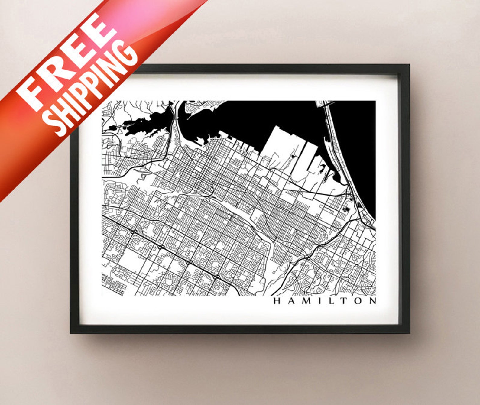 Hamilton City Map More Sizes Available Black and White - Etsy