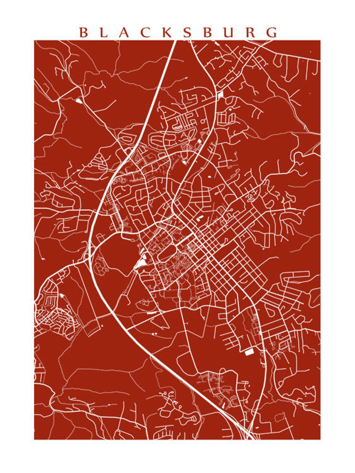 Blacksburg Map Art - Etsy
