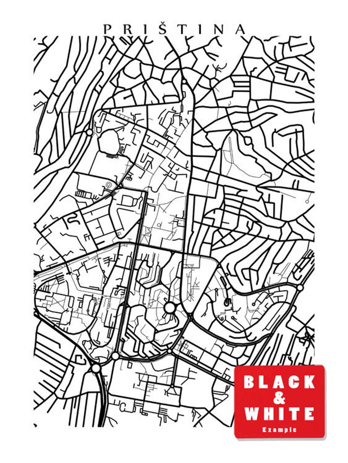 Priština Map - Prishtina, Kosovo Poster - Etsy