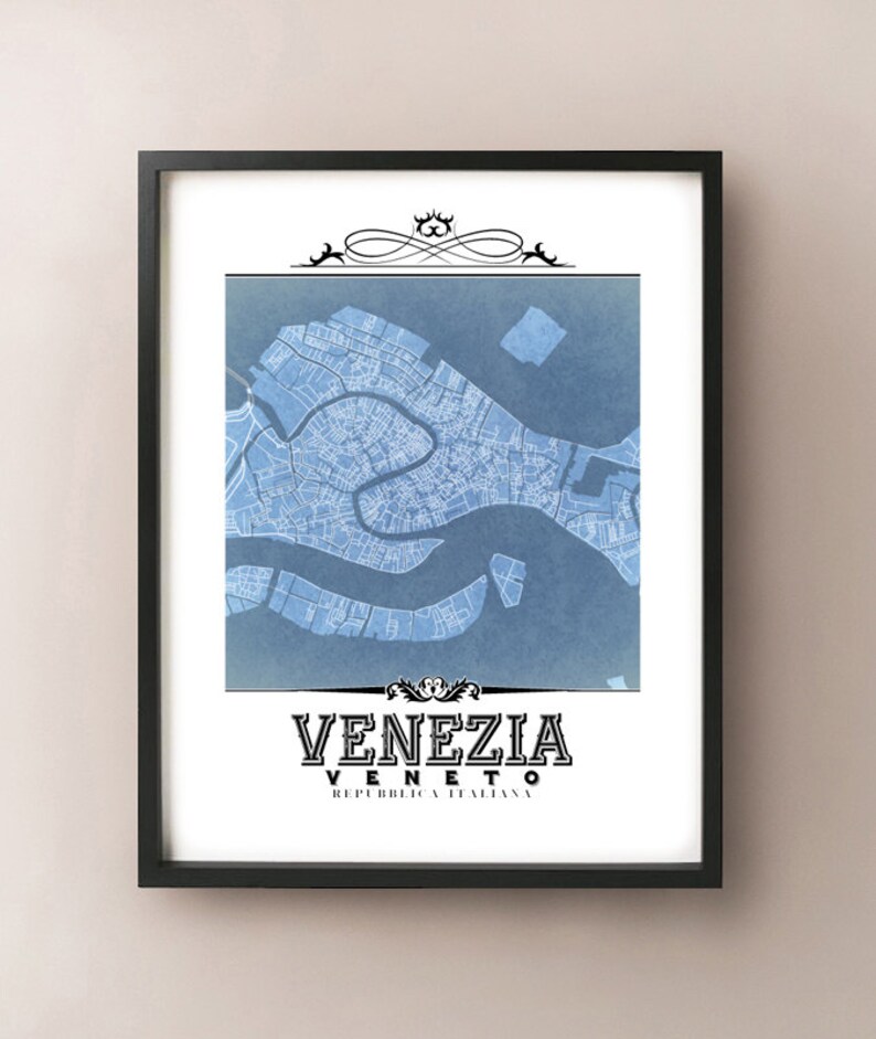 Venezia Vintage Style Blueprint Map Art Print Venice Italy - Etsy