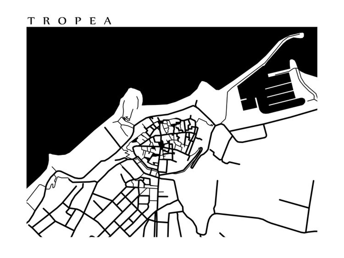 Tropea Map Print - Italy Art Poster - Black and White - Vibo Valentia ...