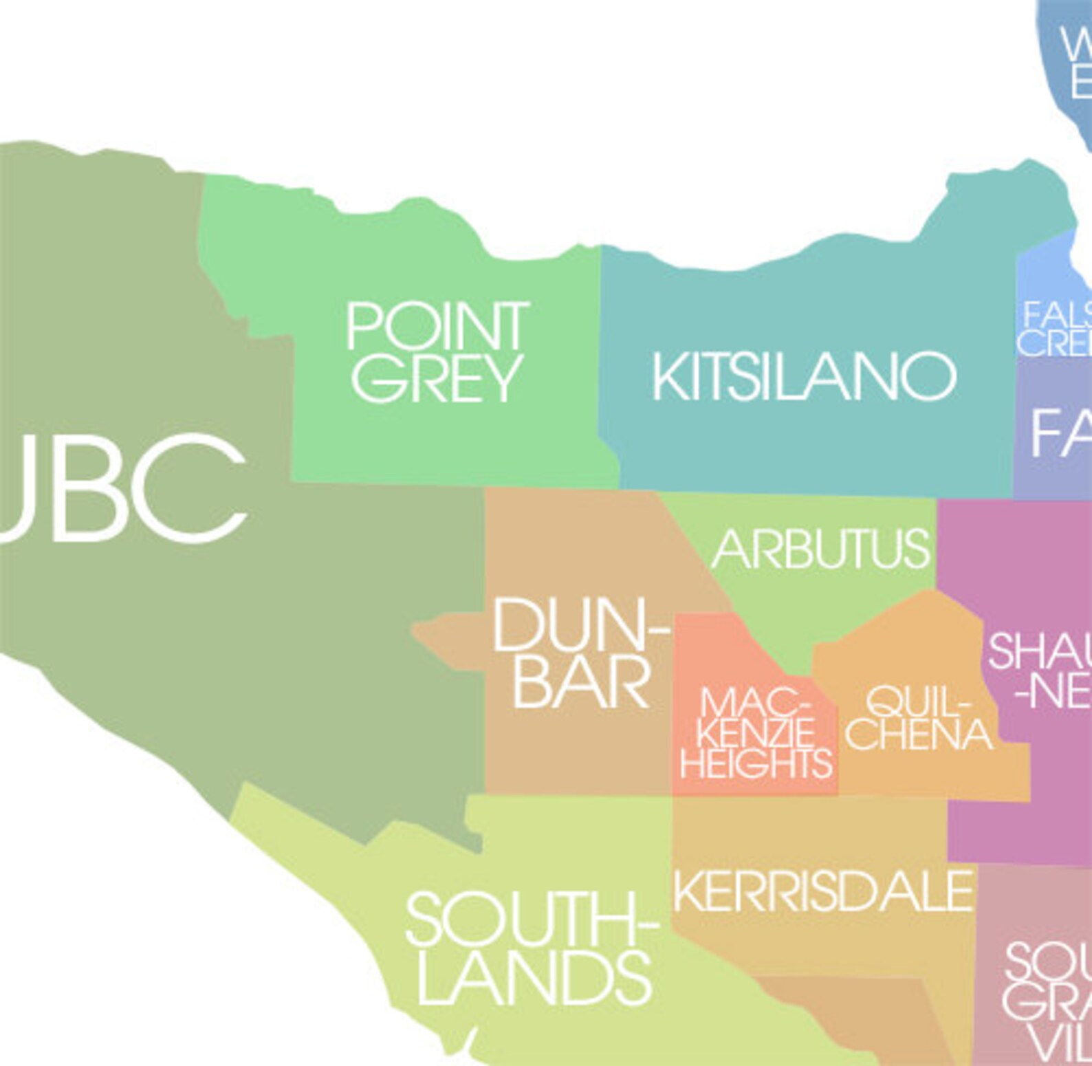 Vancouver BC Map Coloured Neighbourhoods Print - Etsy