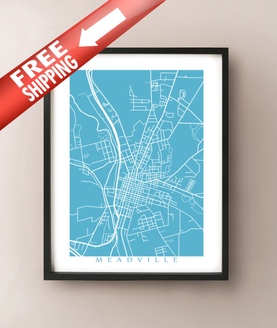 Meadville PA Map Pennsylvania Poster | Etsy