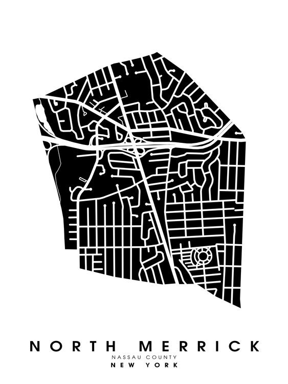 North Merrick, NY - City Limits Map Print - Etsy
