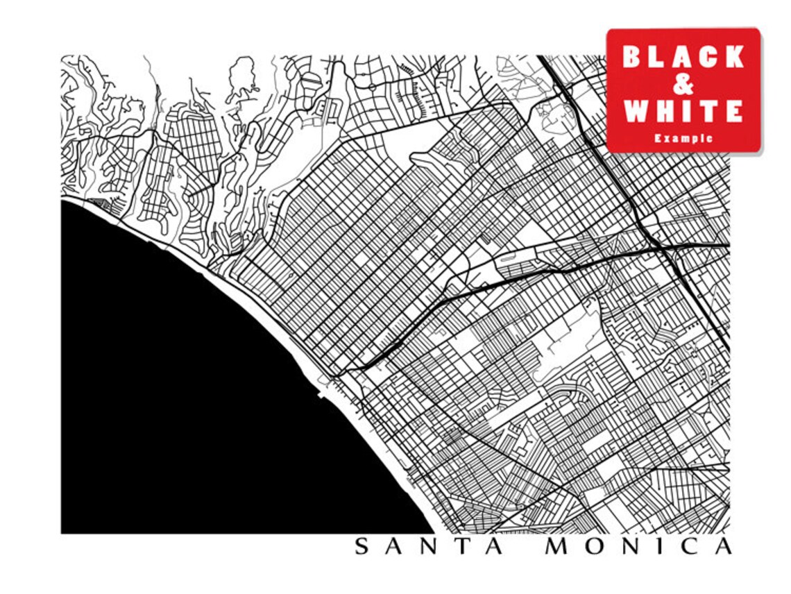 Santa Monica Map Art Los Angeles County Poster Print - Etsy