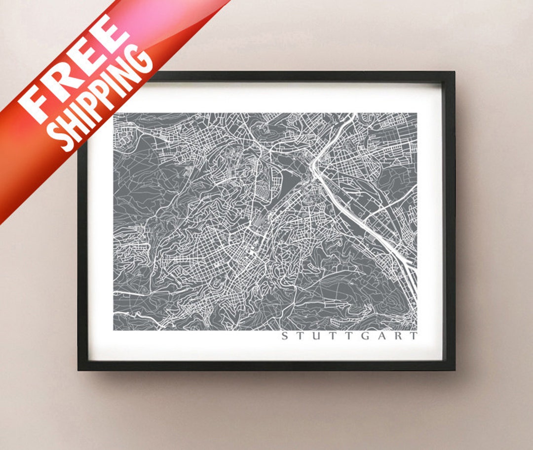 Stuttgart Map - Germany Poster Print - Stuttgart Karte - Etsy