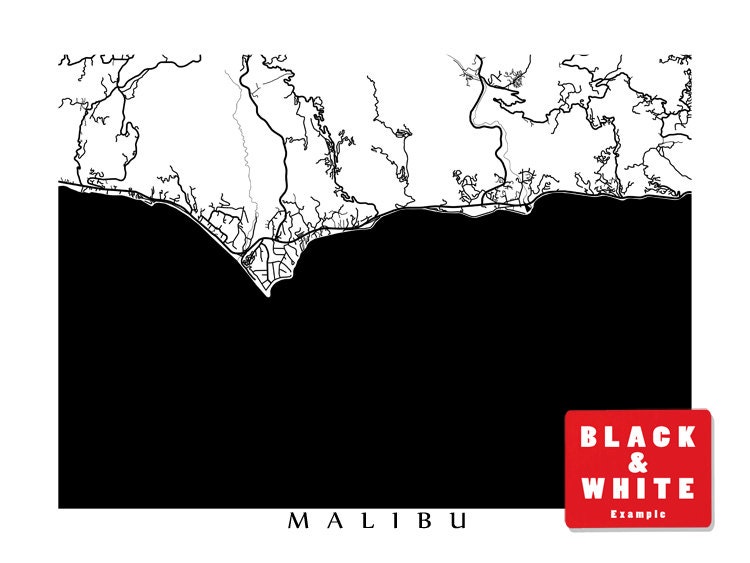 Malibu Map Print California Art Poster | Etsy