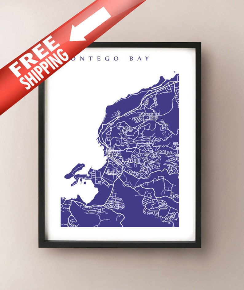 Montego Bay Map Print Jamaica Poster | Etsy