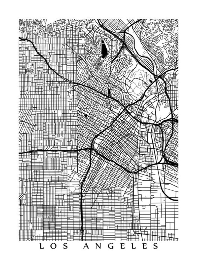 Los Angeles Map Art L.A. California Poster Print Black | Etsy
