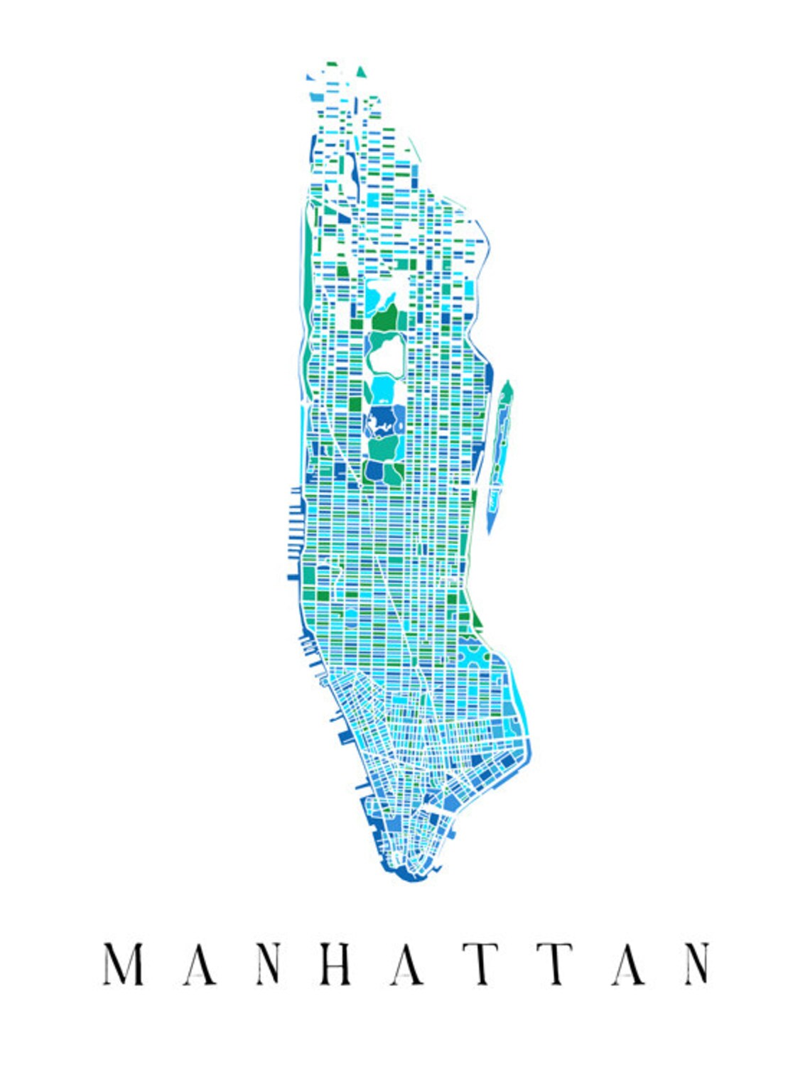 Manhattan Colored Art Map New York City Neighborhood NYC - Etsy