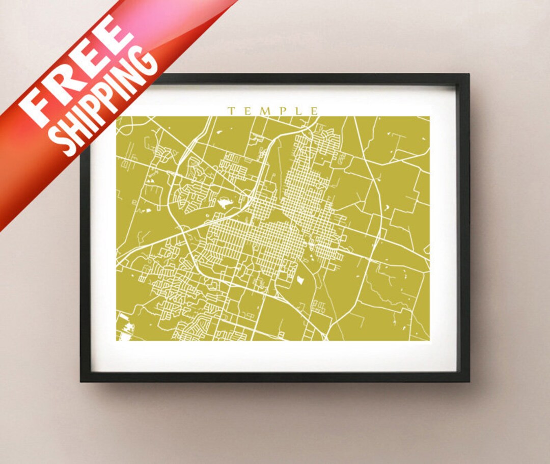Temple, TX Map Print - Texas Poster - Etsy