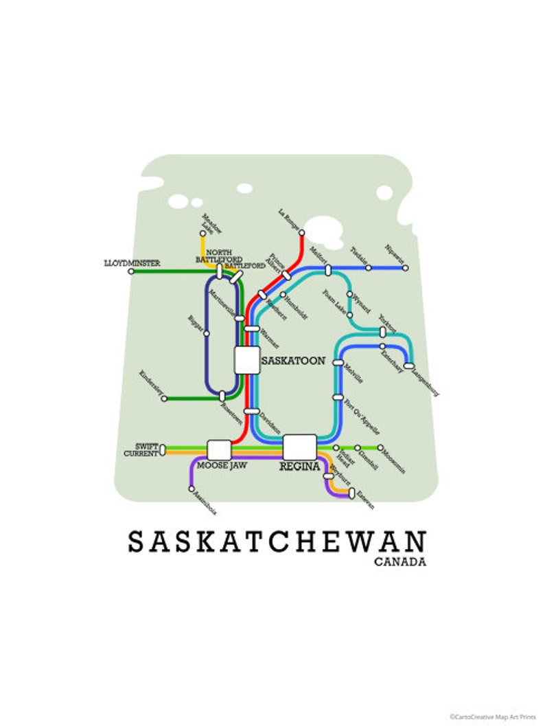 Saskatchewan Metro Subway Style Map Art Print | Etsy
