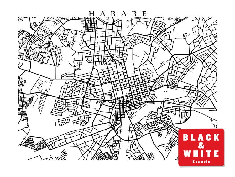 Harare Map Print - Zimbabwe Poster - Etsy