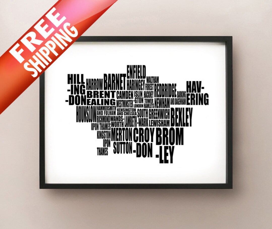 London Typography Map - London, England Neighbourhoods - Etsy