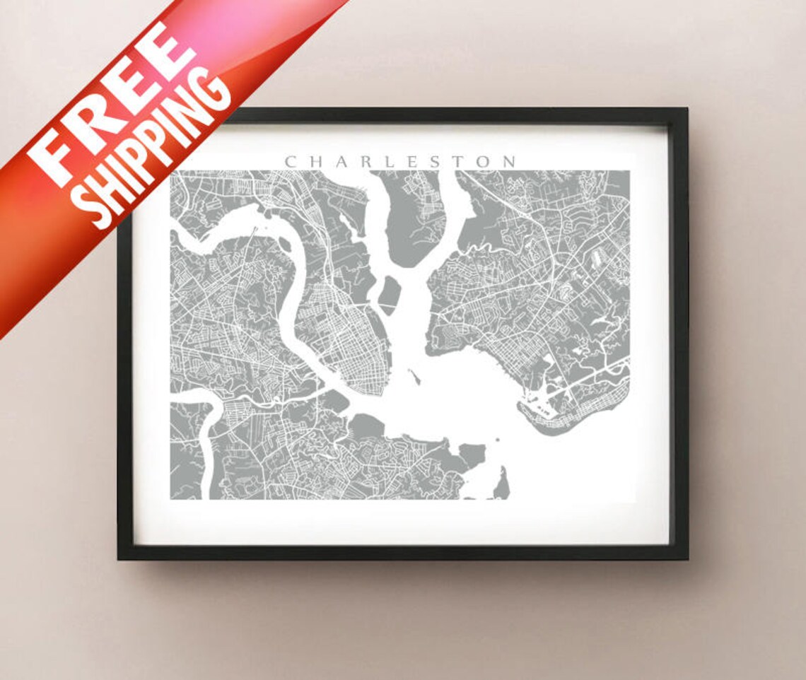 Charleston Horizontal Map Print South Carolina Poster Art - Etsy