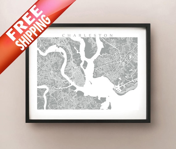 Charleston Horizontal Map Print South Carolina Poster Art | Etsy