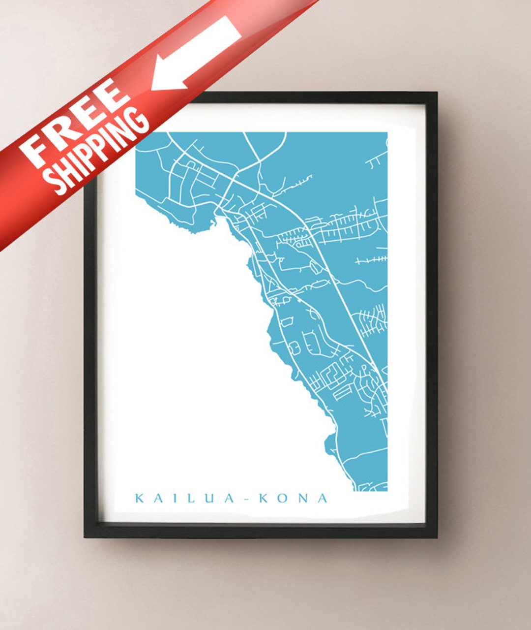 Kailua-kona Map Print - Hawaii Poster - Etsy