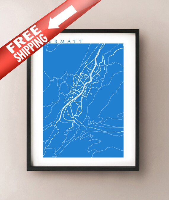 Zermatt Map Print Switzerland Poster | Etsy