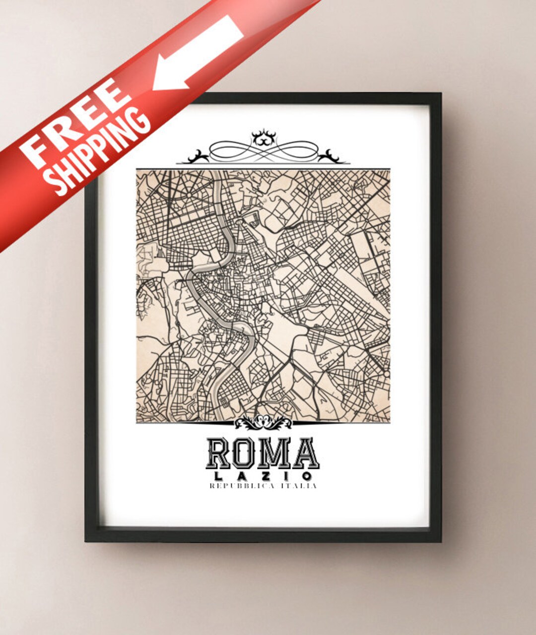 Roma Vintage Style Sepia Map Art Print - Rome, Italy City Map Decor - Etsy