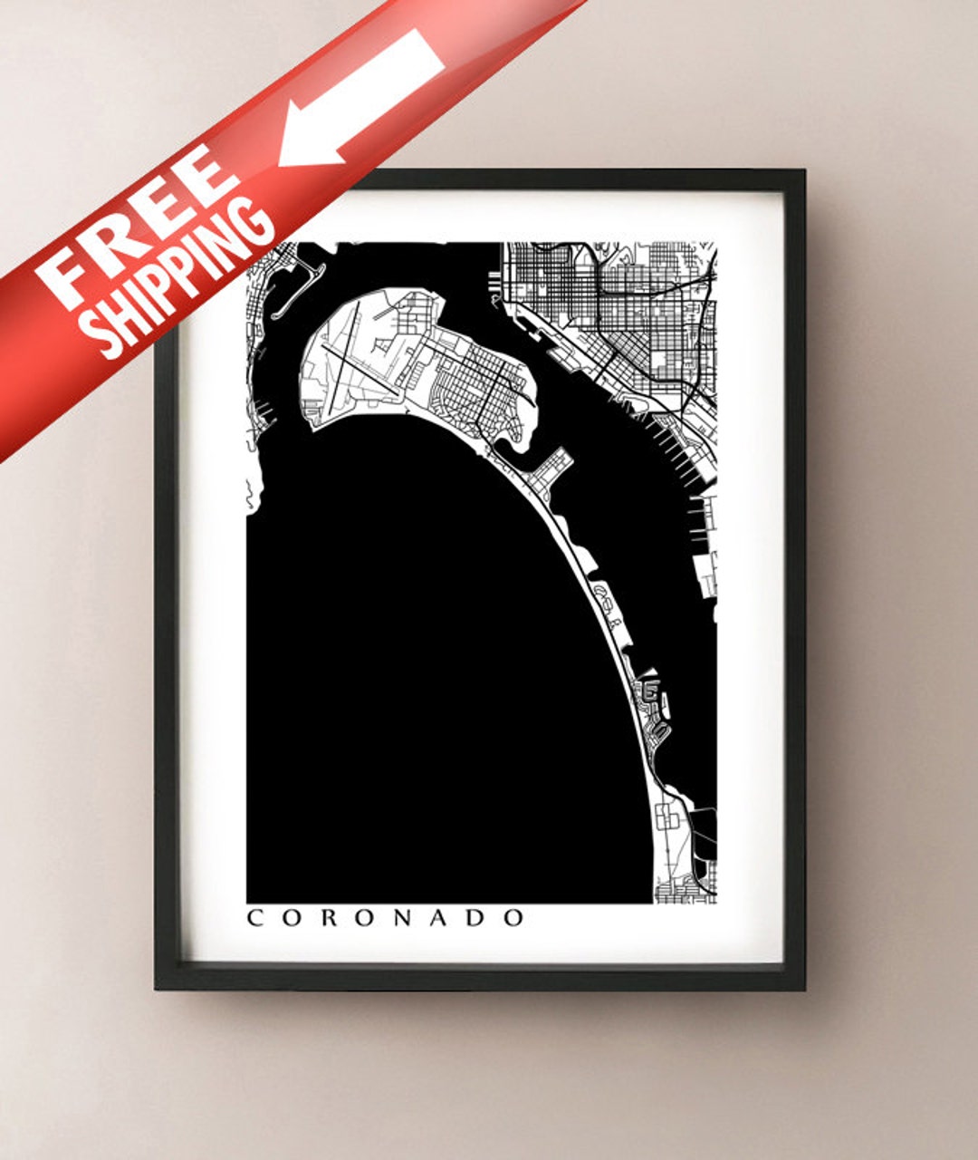 Coronado Map Art - California Poster Print - Black and White - Coronado ...