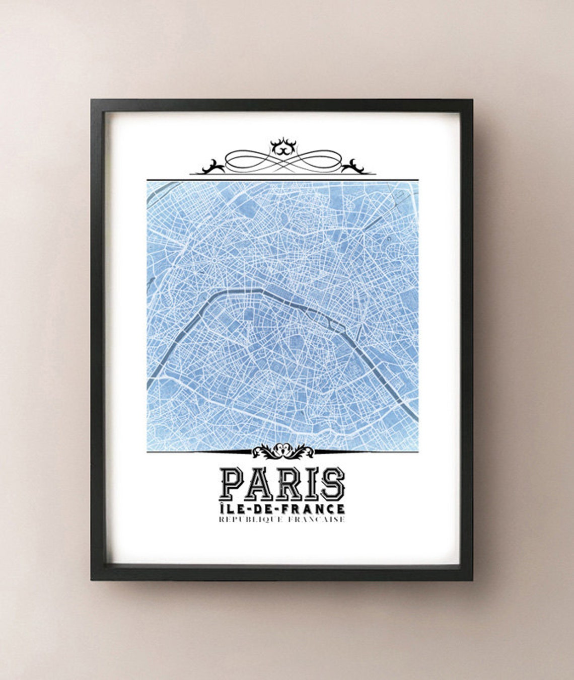 Paris Vintage Style Blueprint Map Art Print Paris France - Etsy