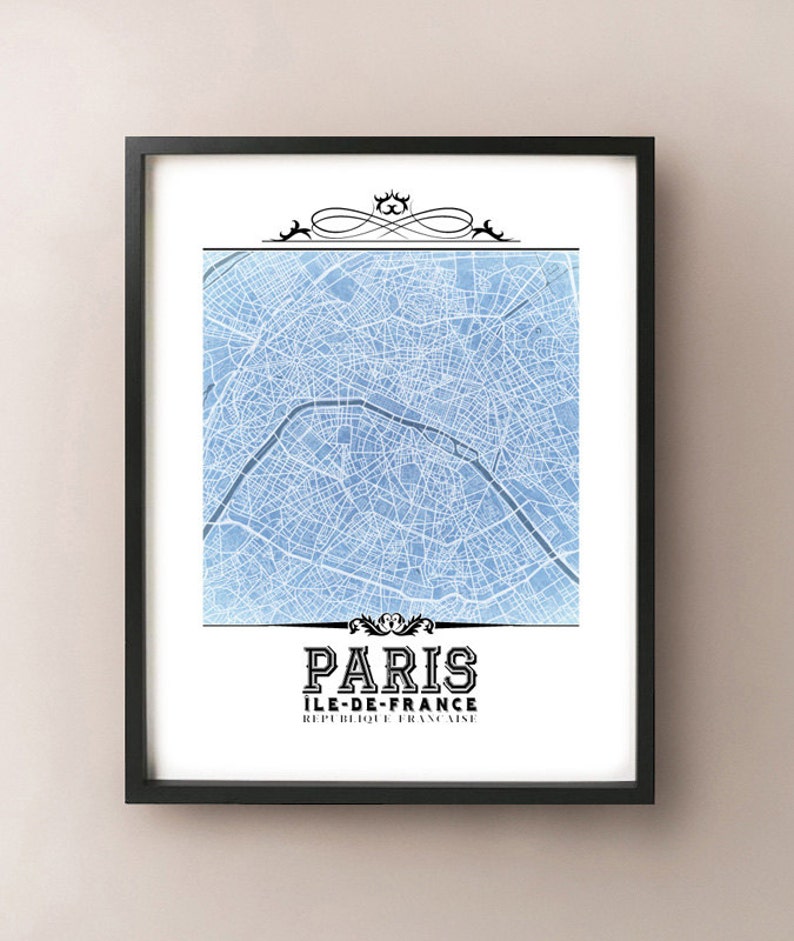 Paris Vintage Style Blueprint Map Art Print Paris France - Etsy