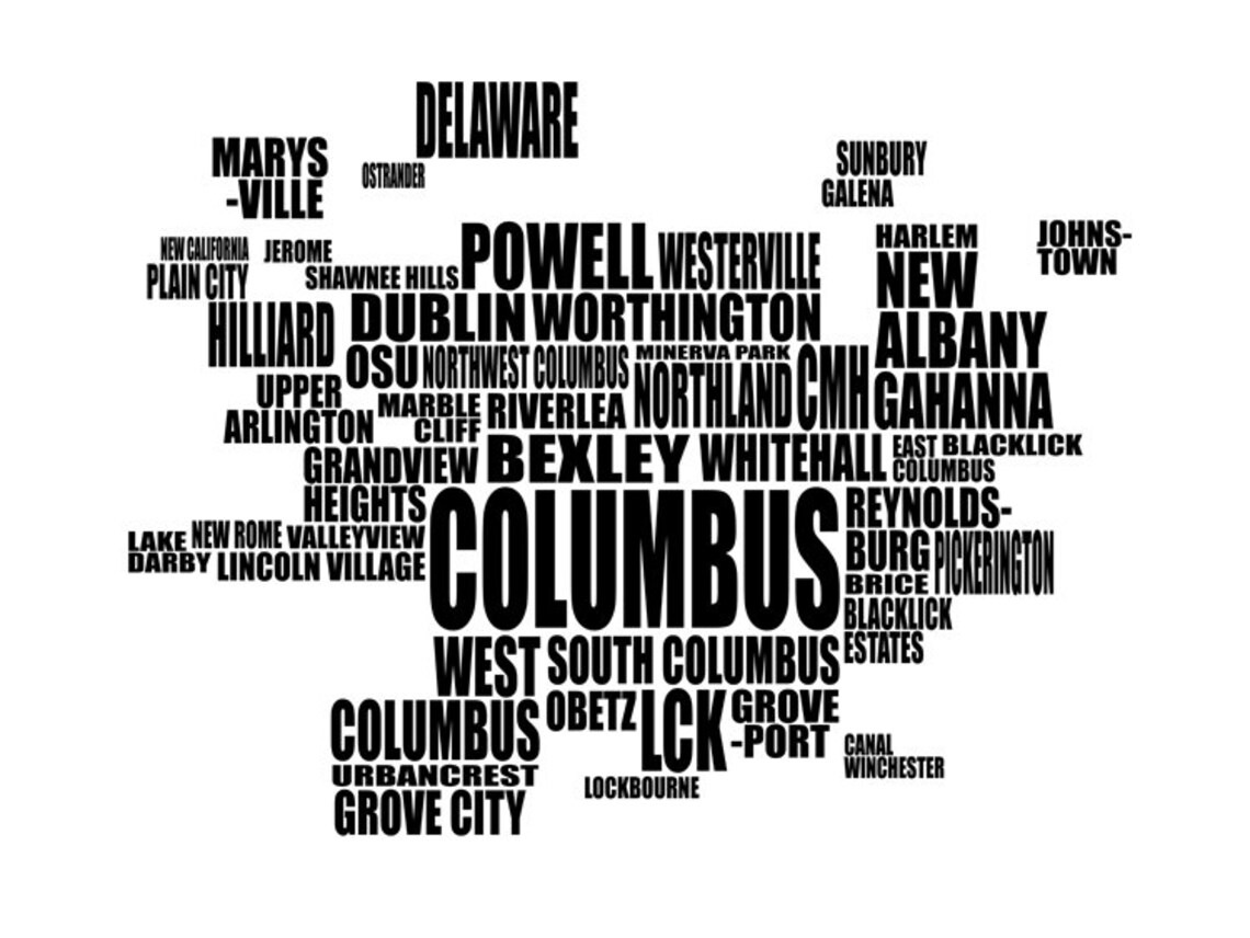Columbus Typography Map Greater Columbus Ohio Text Art Print - Etsy