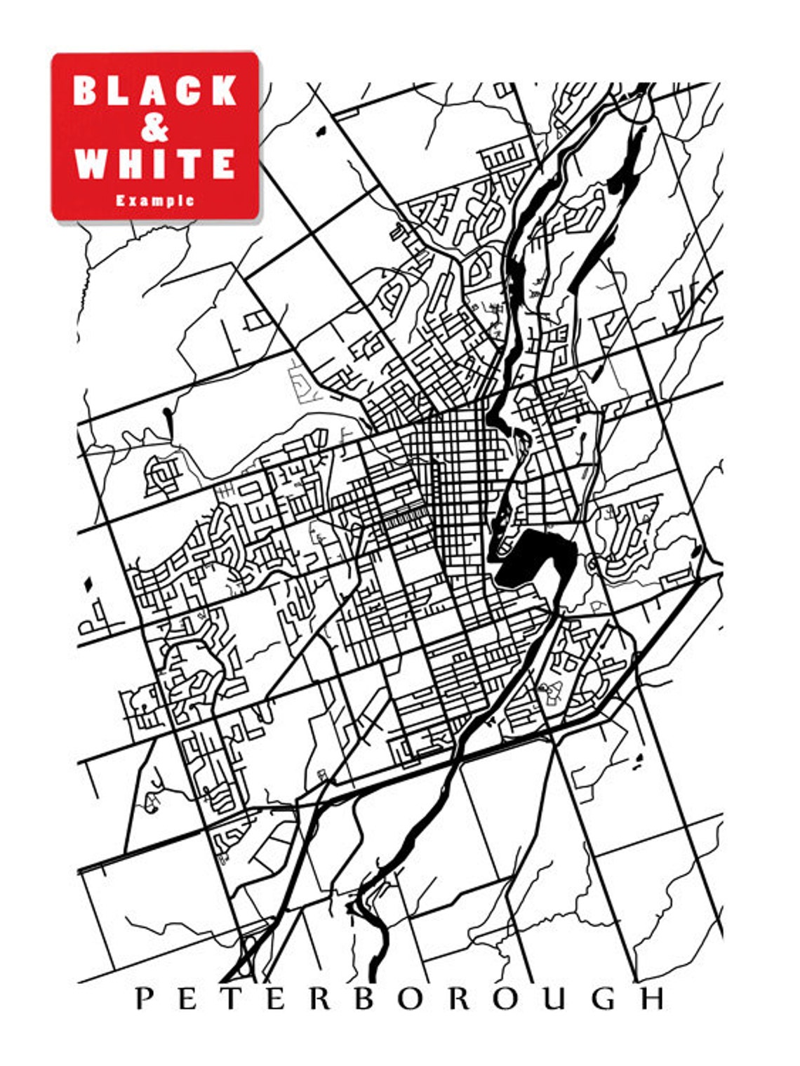 Peterborough Map Ontario Poster Art | Etsy