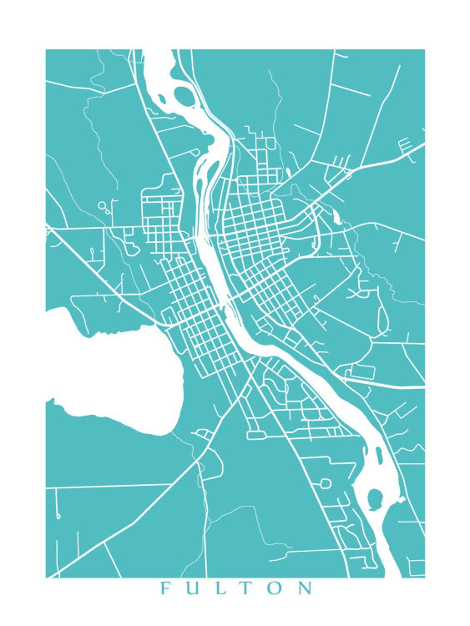 Fulton, NY Map Print - Oswego County, Upstate New York - Etsy