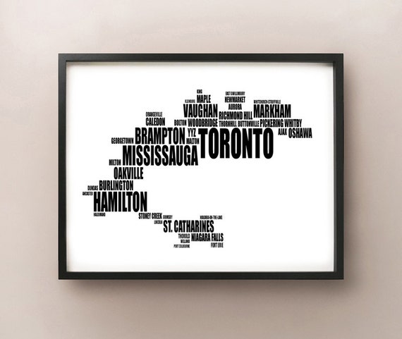 Toronto Typography Map GTA/Golden Horseshoe City Fonts | Etsy