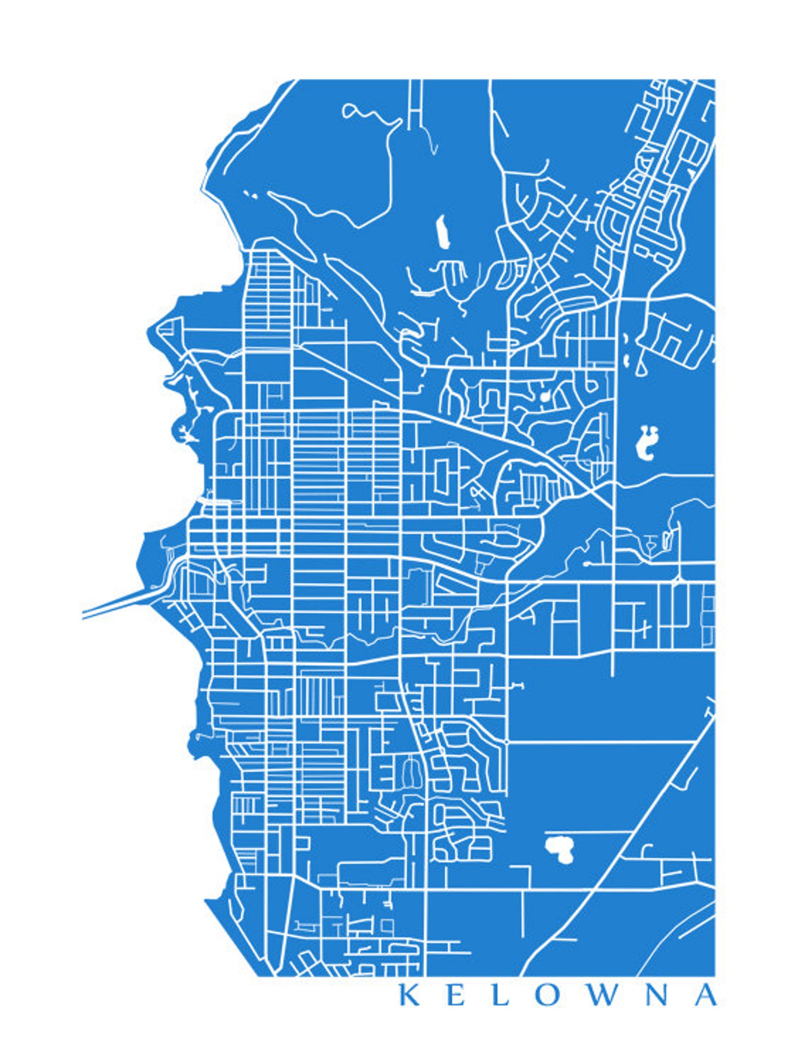 Kelowna Map Art BC Poster | Etsy