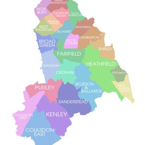 Croydon, London Map - UK, England Coloured Neighbourhoods Print - Etsy