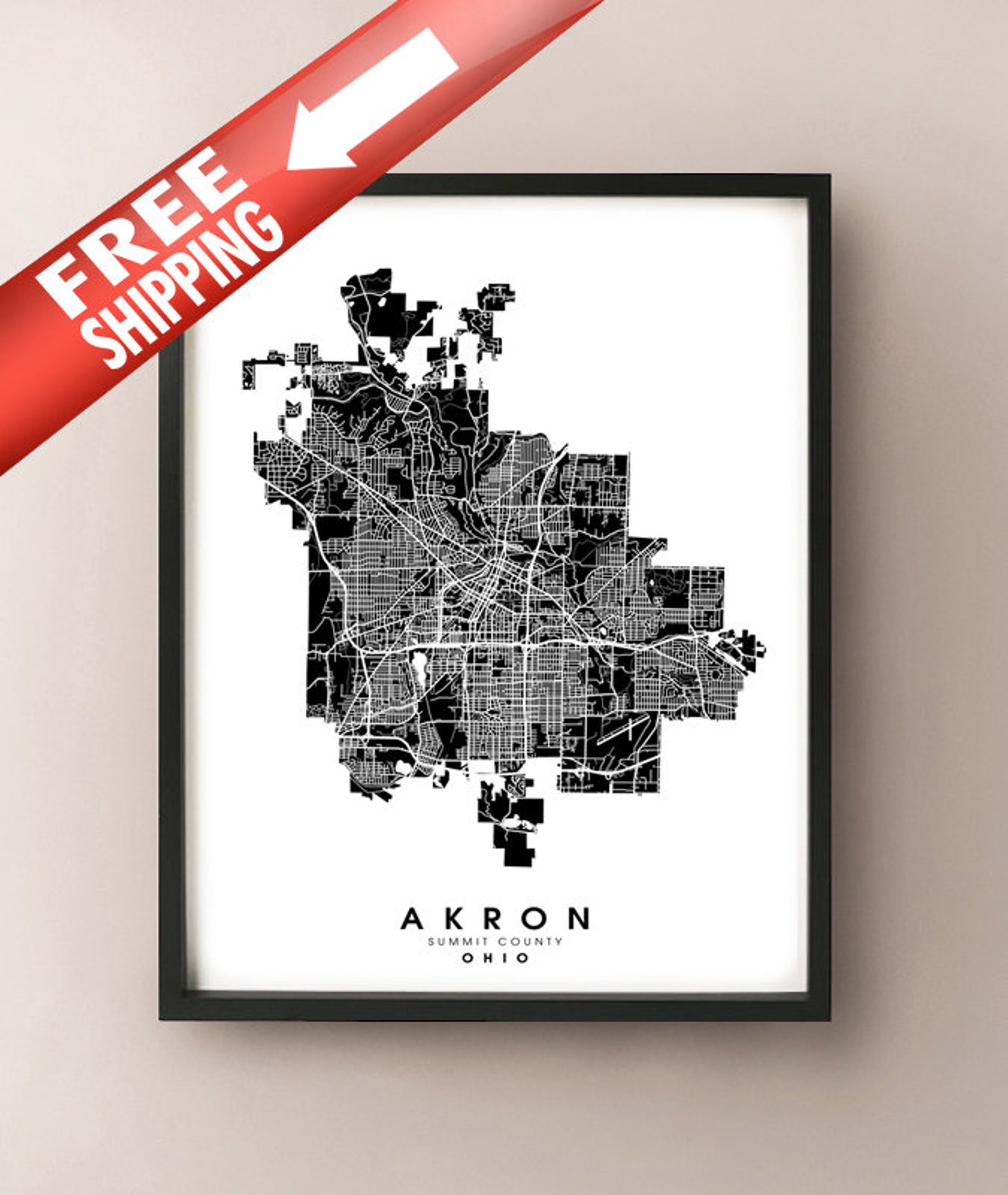 Akron OH City Limits Map Print - Etsy