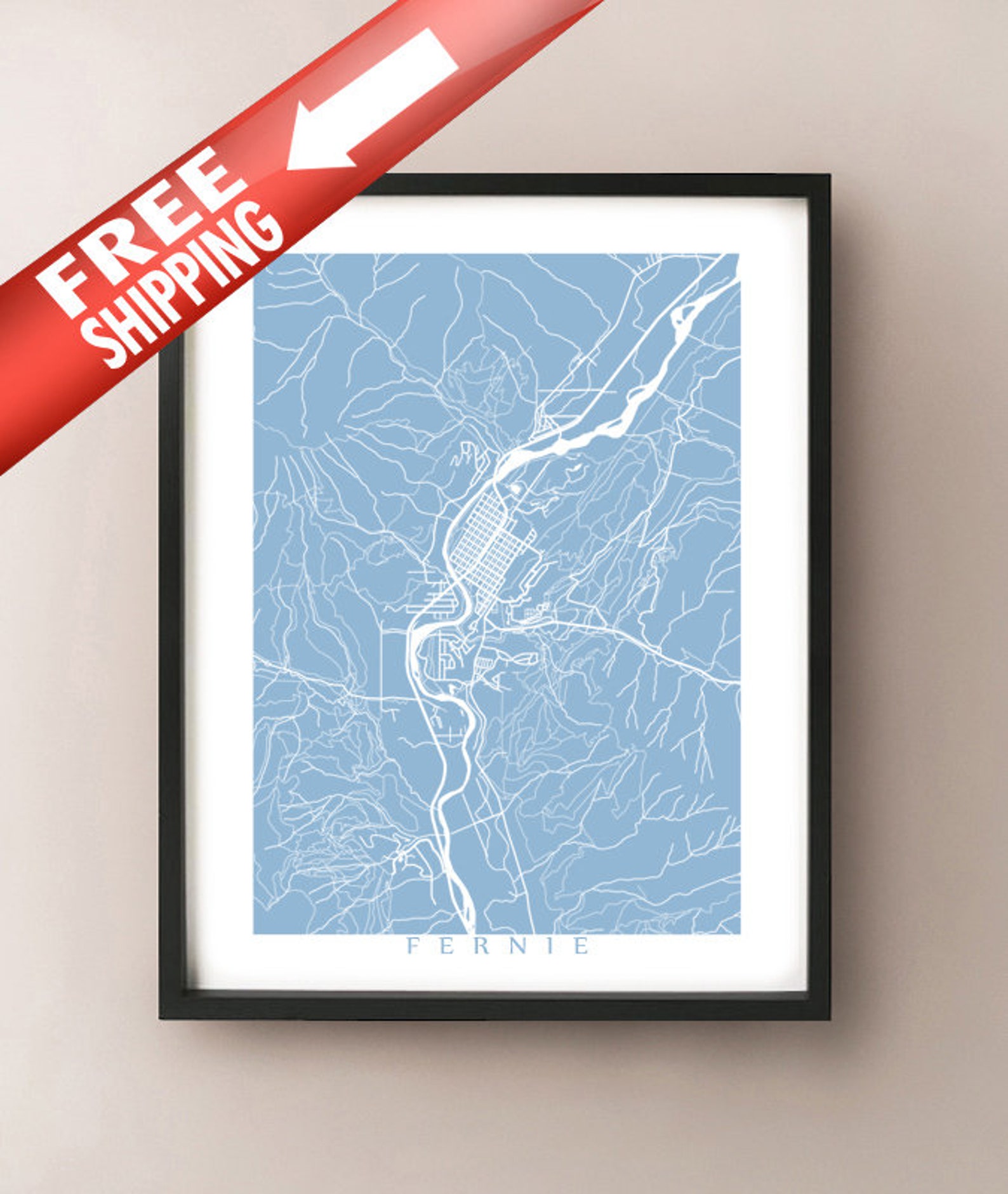 Fernie, BC Map Poster Print - British Columbia, Canada - Etsy