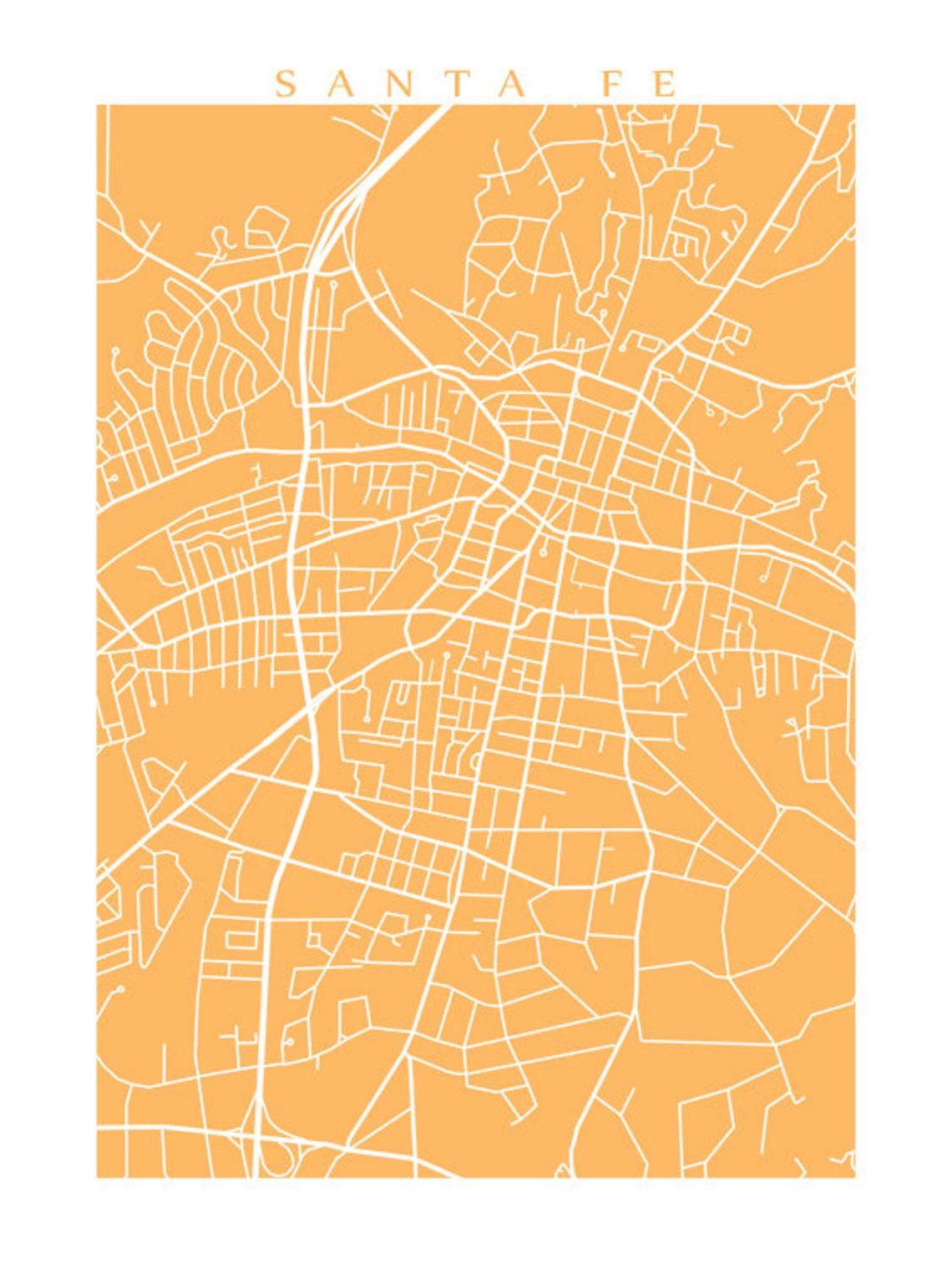 Santa Fe Map Art New Mexico Poster | Etsy