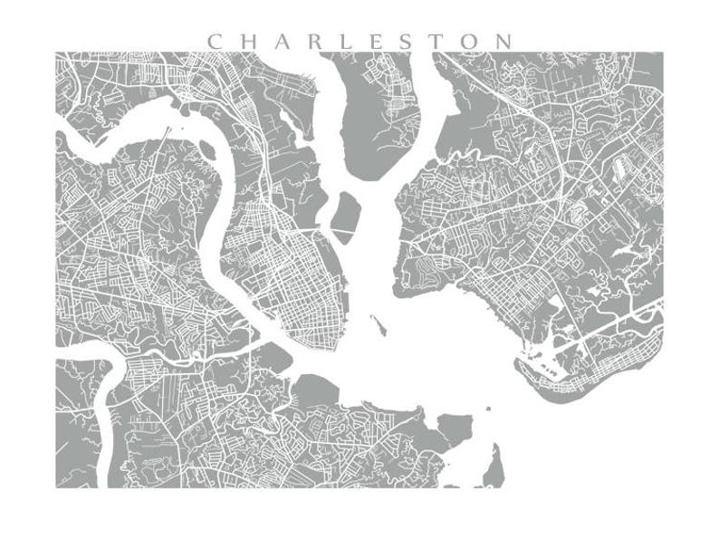 Charleston Horizontal Map Print South Carolina Poster Art - Etsy
